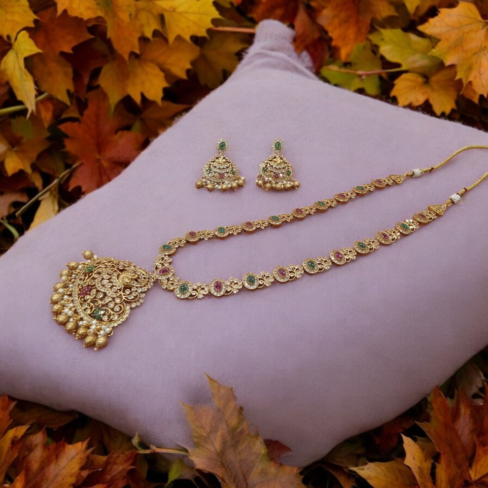 Traditional Temple Design Gold-Plated Necklace Set – Shade Apart